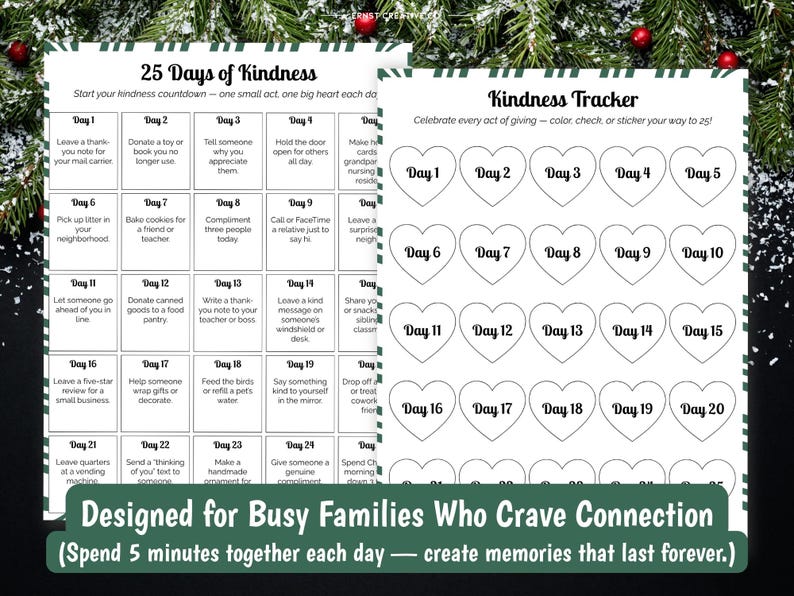 Holiday Kindness Advent Activity Printable, 25 Days of Kindness ...