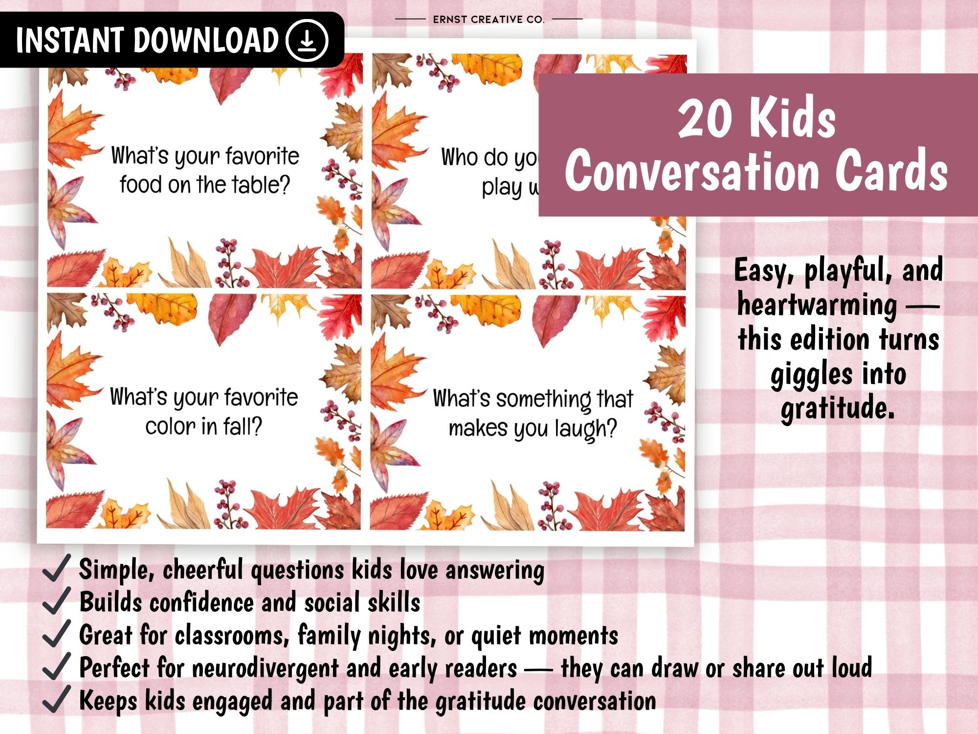 100 Printable Gratitude Conversation Cards | 30 Days of Thanks | Family ...