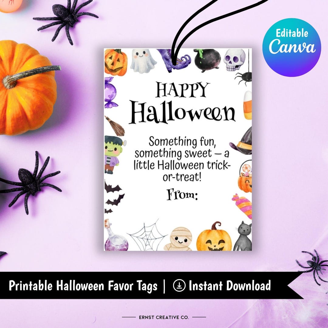 Halloween Favor Tags Printable, Trick or Treat Gift Tags, Editable ...