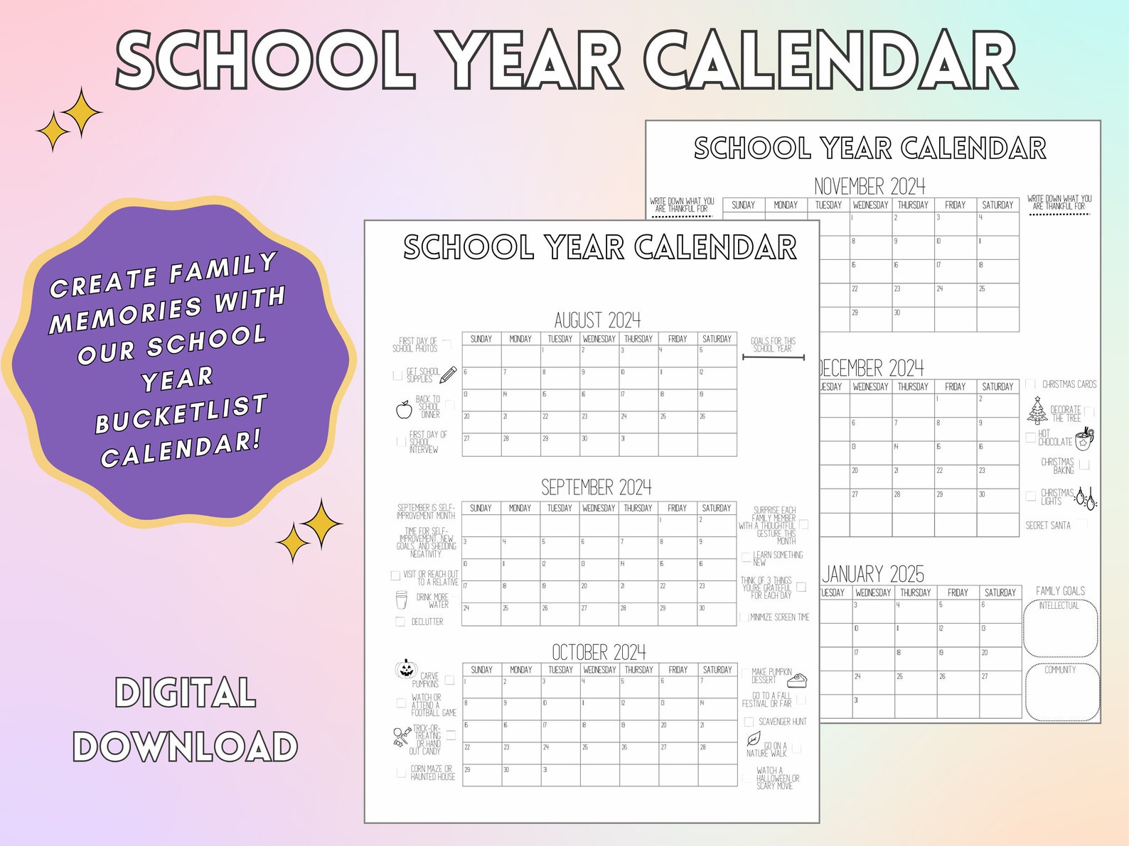 2024/2025 School Year Calendar, Bucketlist, Family Bonding, Check List ...