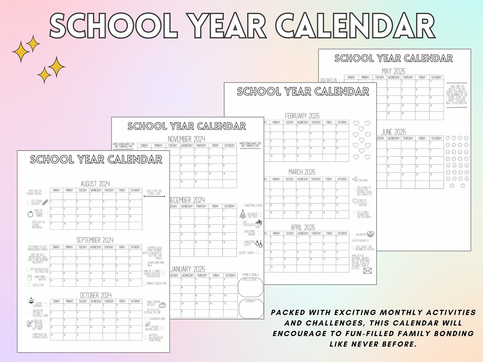 2024/2025 School Year Calendar, Bucketlist, Family Bonding, Check List ...
