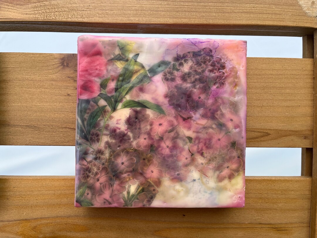 Original Encaustic Painting, 5”x5”, Abstract Flowers, Home Decor - Etsy