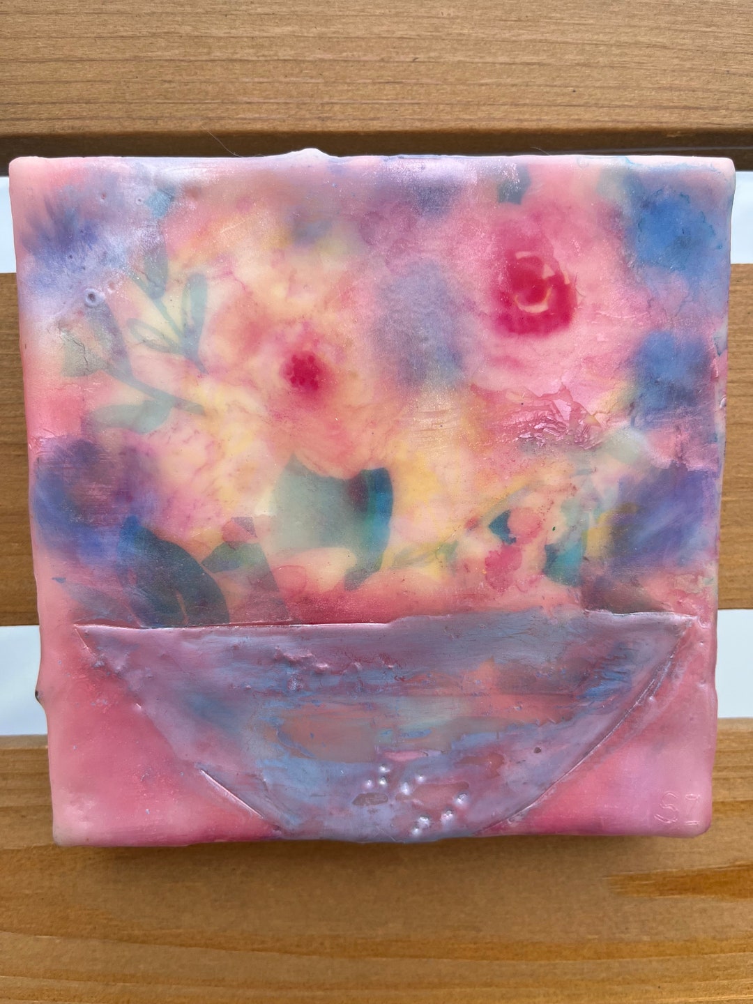 Original Encaustic Painting, 5”x5”, Flowers in Vase, Abstract Art, Home ...