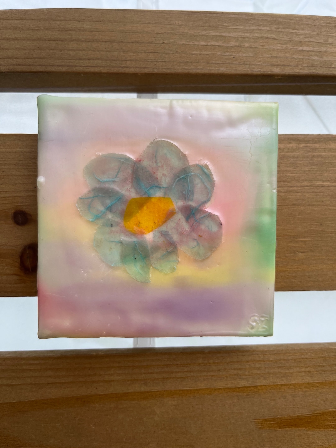 Pastel Flower Original Encaustic Painting, 4"x4", Collage Art, Home ...