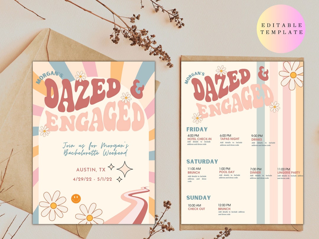 Dazed and Engaged/bachelorette Weekend Invitation/itinerary/digital ...