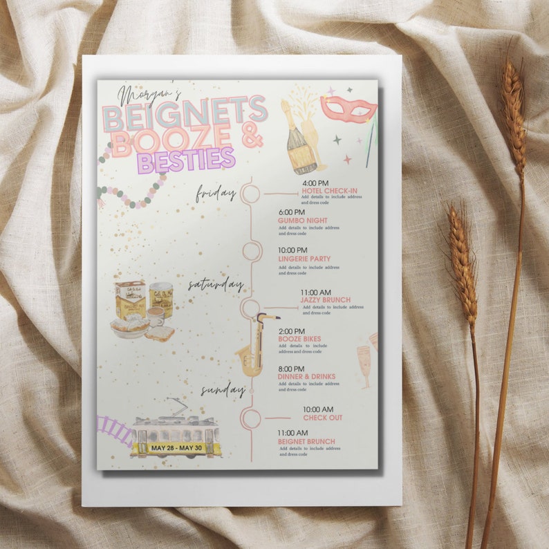 New Orleans Bachelorette Weekend Itinerary Digital/beignets/printable ...