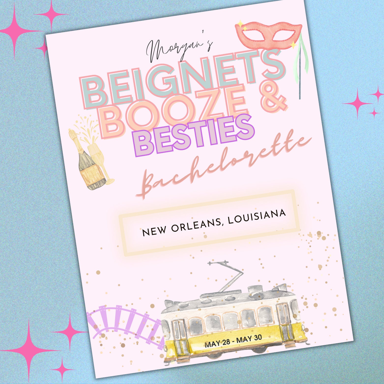 New Orleans/bachelorette Weekend Invitation/itinerary/digital/beignets ...