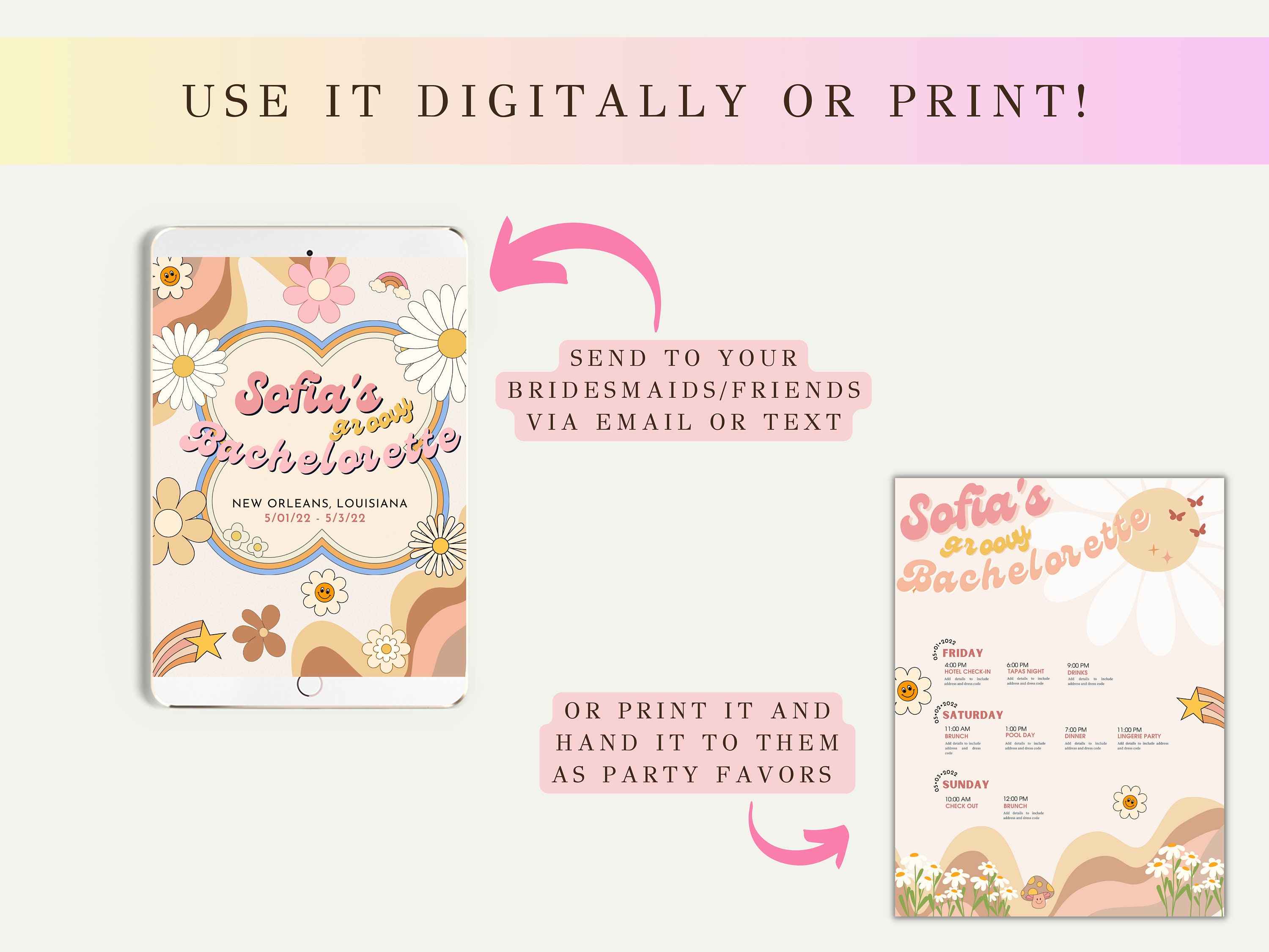 Groovy Bachelorette Weekend Invitation/retro Itinerary/agenda/printable ...