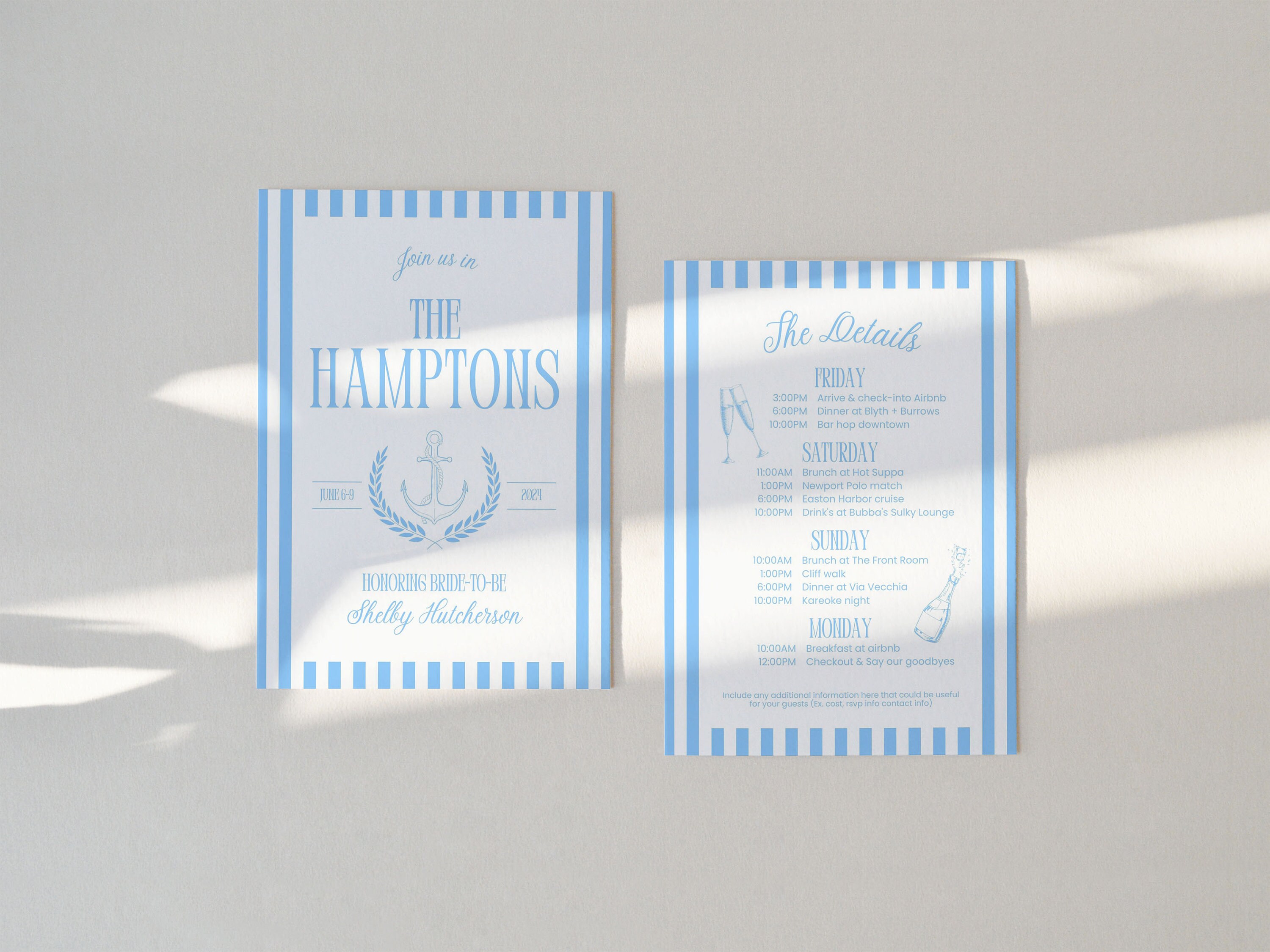 Hamptons Bachelorette Invitation and Itinerary Template for Beach ...