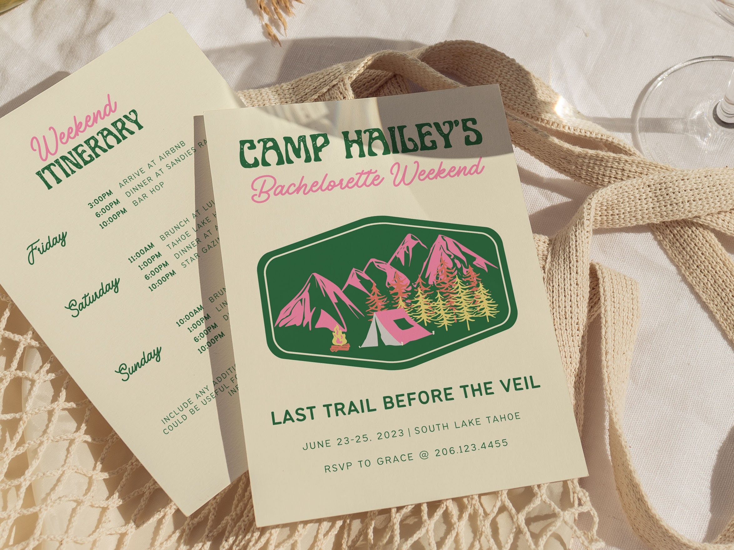 Camp Bachelorette Party Invitation and Itinerary Mountain - Etsy
