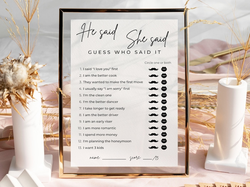 He Said She Said Bridal Shower Game Guess Who Said It - Etsy