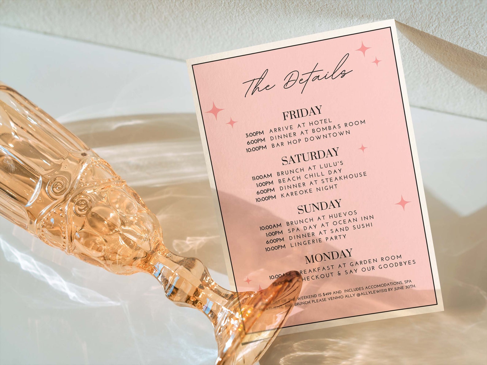 Veuve Before Vows Bachelorette Party Itinerary and Invitation Template ...