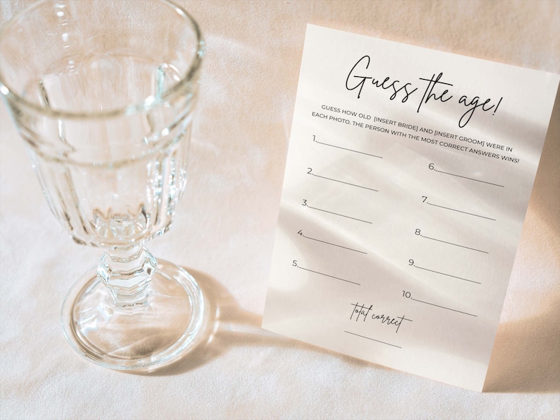 Guess the Age Game, Engagement Party Game Template, Couples Shower Game ...