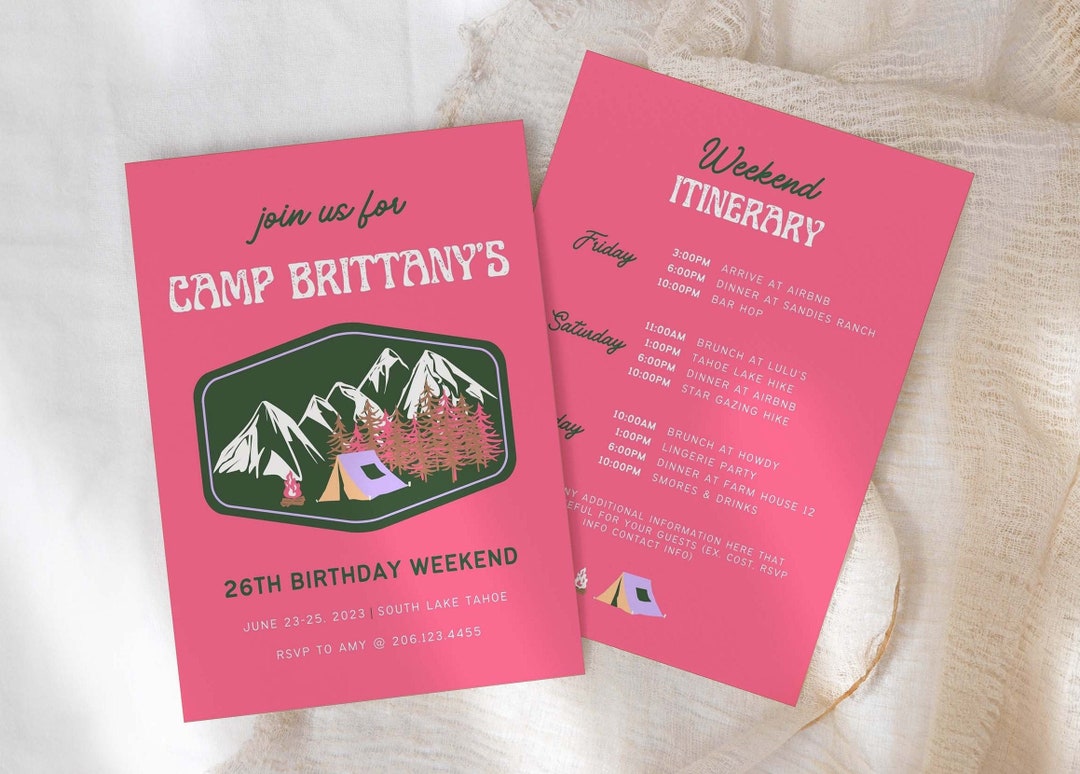 Custom Camp Birthday Invitation and Itinerary Template, Editable Personalized Party Invite - Etsy