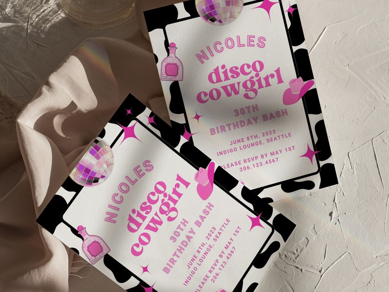 Disco Cowgirl Birthday Invite Template for Pink Cowgirl - Etsy
