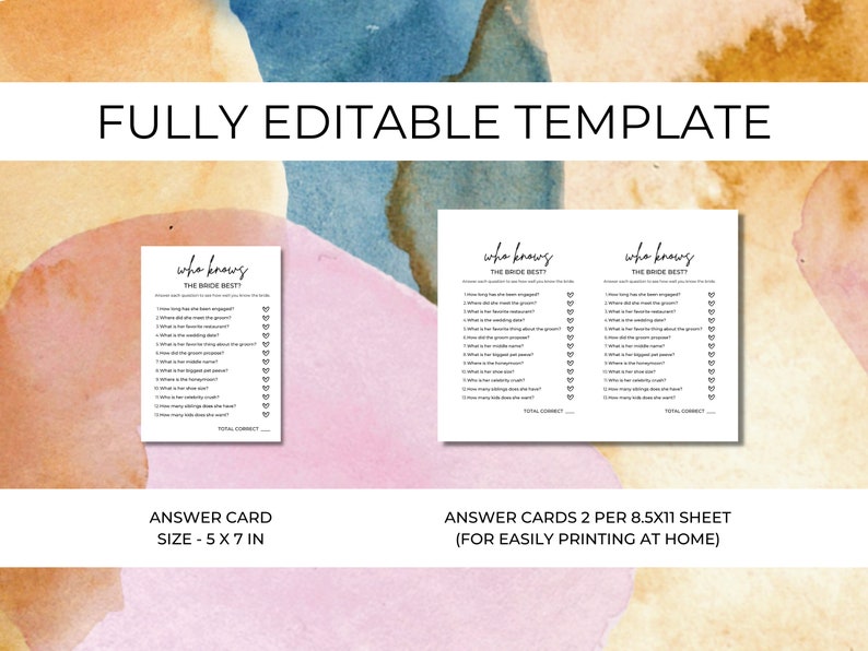 Bridal Shower Game, How Well Do You Know the Bride (digital Download ...