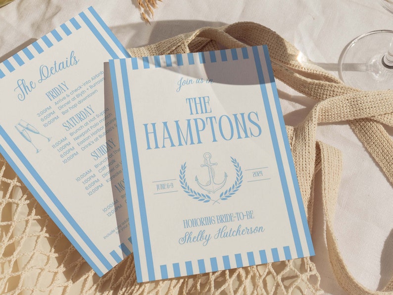 Hamptons Bachelorette Invitation and Itinerary Template for Beach ...