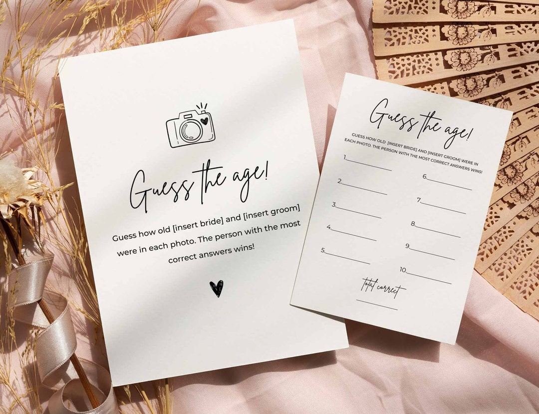 Guess the Age Game, Engagement Party Game Template, Couples Shower Game ...