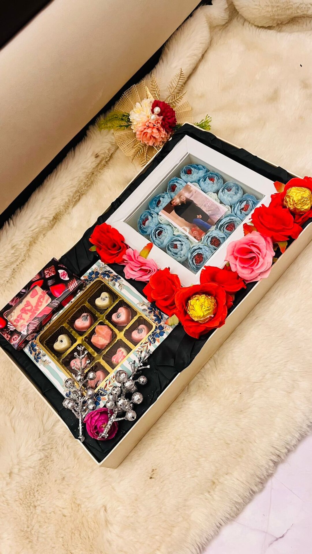 Stunning Hamper, Including Handmade Photo Floral Shadow Box With Floral ...