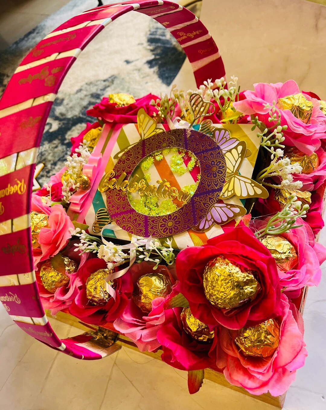 Hamper Gift Including Handmade Photo Album With Floral Arrangements and ...