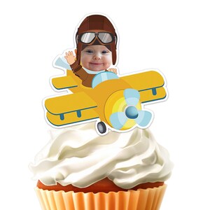 Printable Custom Photo Airplane Cupcake Topper,personalised Face Pilot ...