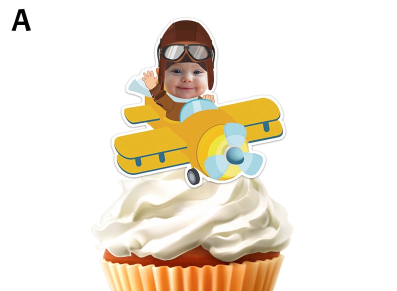 Printable Custom Photo Airplane Cupcake Topper,personalised Face Pilot ...