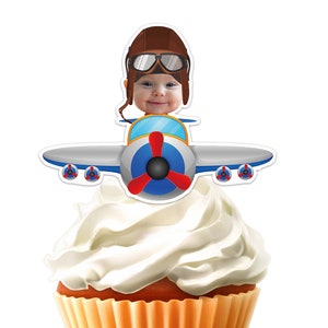 Handmade Airplane Pilot Party Face Custom Photo Cupcake Topper ...