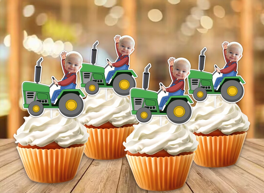 Handmade Tractor Farmer Party Face Custom Photo Cupcake Topper ...