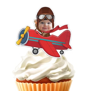 Printable Custom Photo Airplane Cupcake Topper,personalised Face Pilot ...