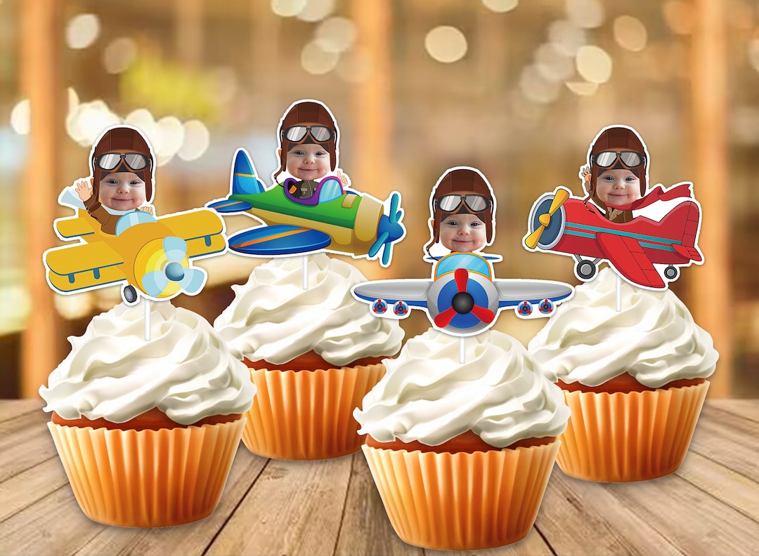 Handmade Airplane Pilot Party Face Custom Photo Cupcake Topper ...