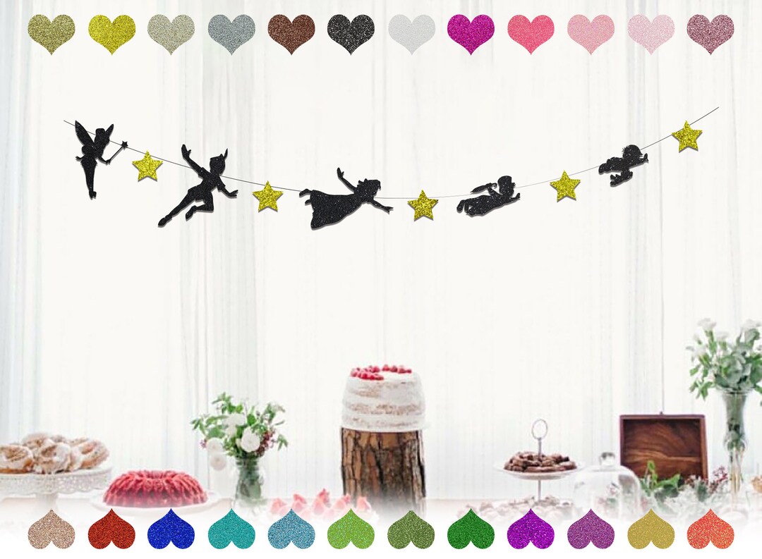 Never Grow up Banner, Peter Pan Party Garland Banner Custom Glitter ...