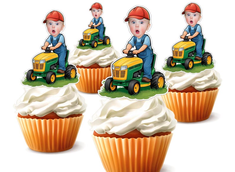 Printable Ride on Mower Face Custom Photo Cupcake Topper,personalised ...
