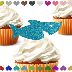Custom Shark Cupcake Toppers, Shark Baby Shower Birthday Cupcake ...