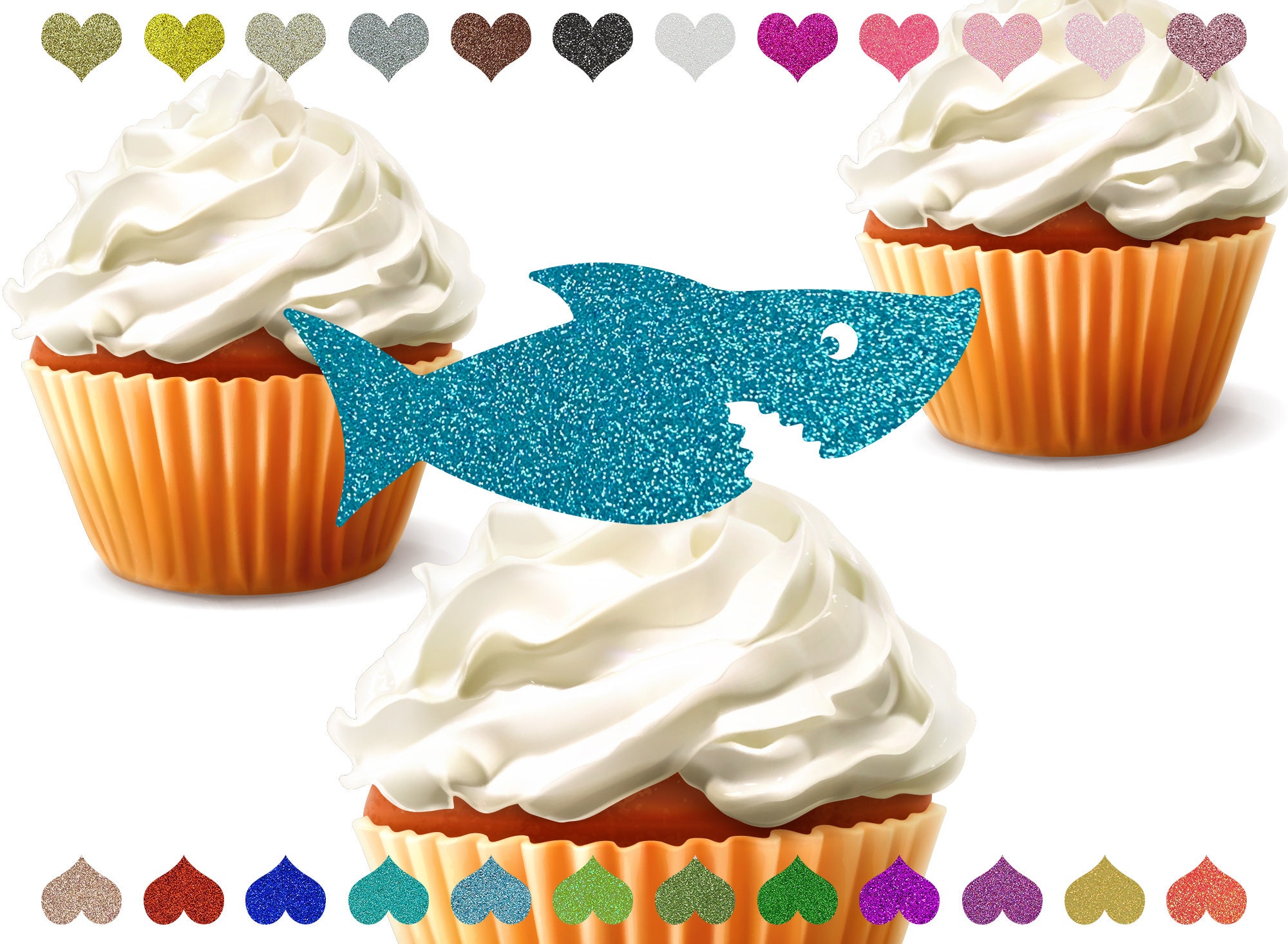 Custom Shark Cupcake Toppers, Shark Baby Shower Birthday Cupcake ...