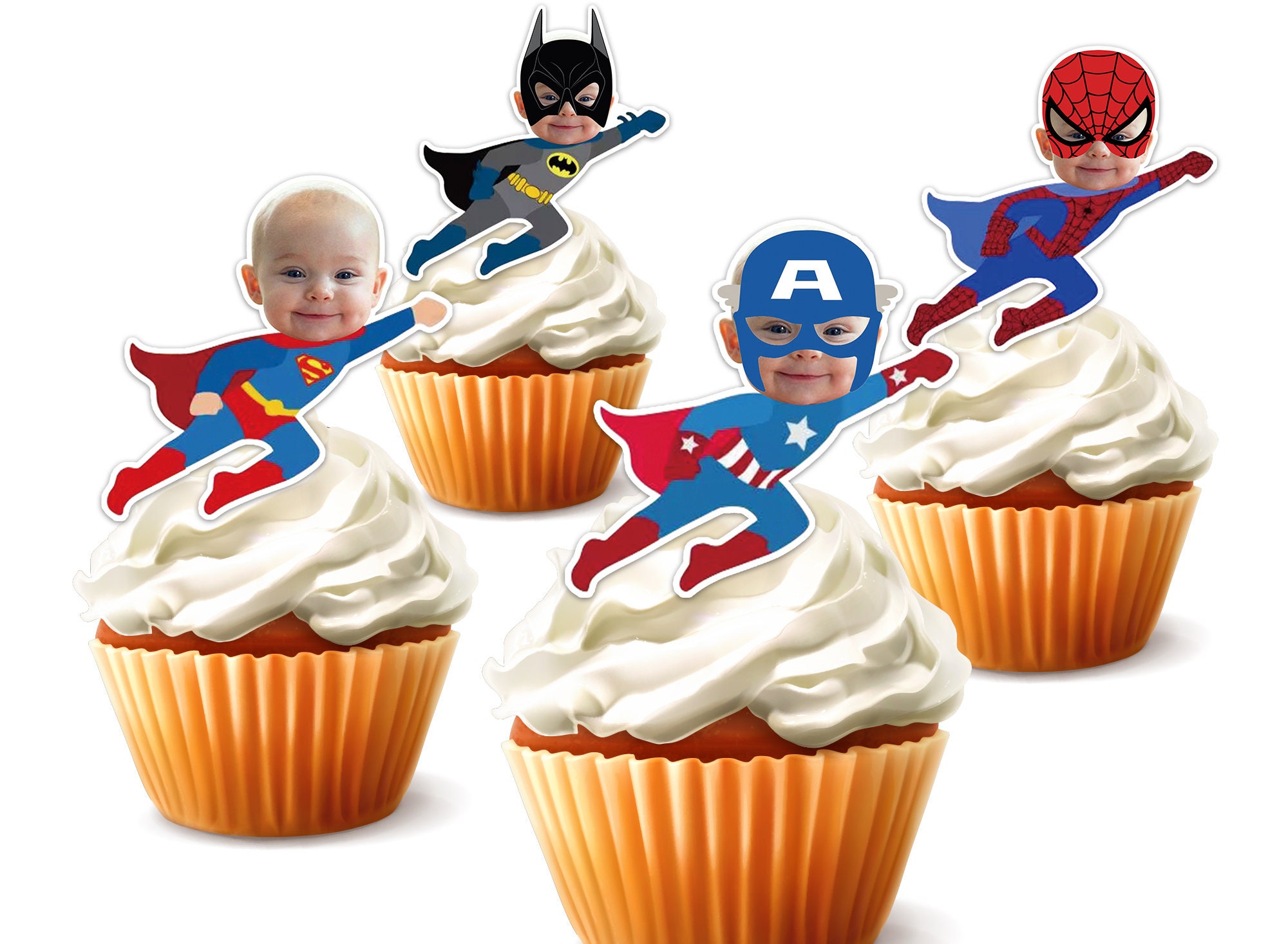 Printable Custom Photo Superhero Cupcake Topper,personalised Face the ...