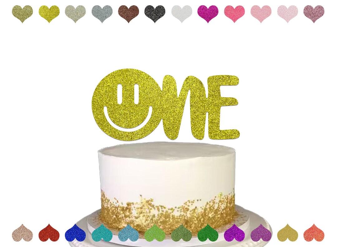 Custom Smiley Face One Cake Topper, Groovy 1st Birthday Cake Topper ...