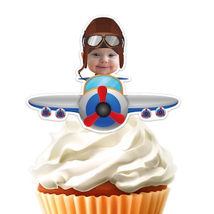 Printable Custom Photo Airplane Cupcake Topper,personalised Face Pilot ...