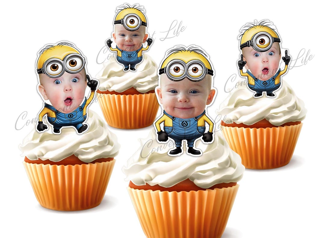 Printable Minion Face Custom Photo Cupcake Topperpersonalised Minion Sticker Cupcake Topper