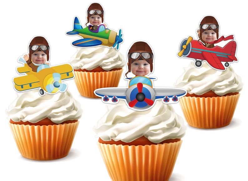 Printable Custom Photo Airplane Cupcake Topper,personalised Face Pilot ...