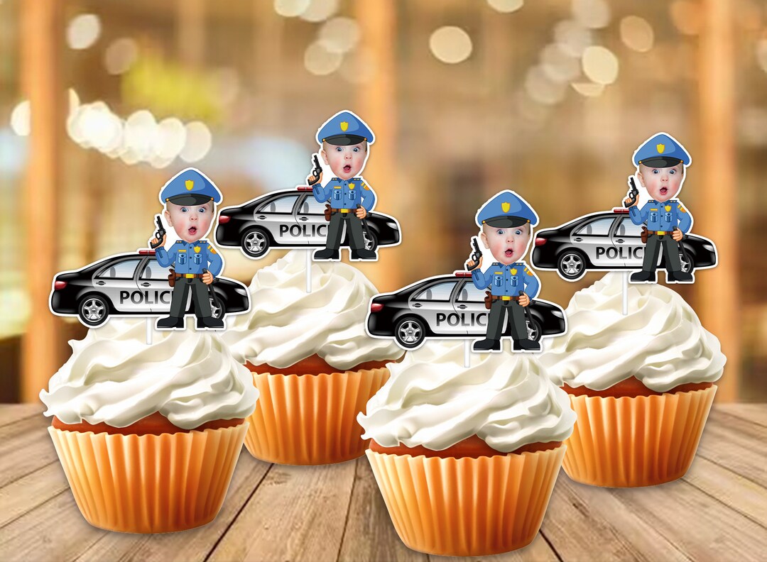 Handmade POLICE Officer Party Face Custom Photo Cupcake Topper ...