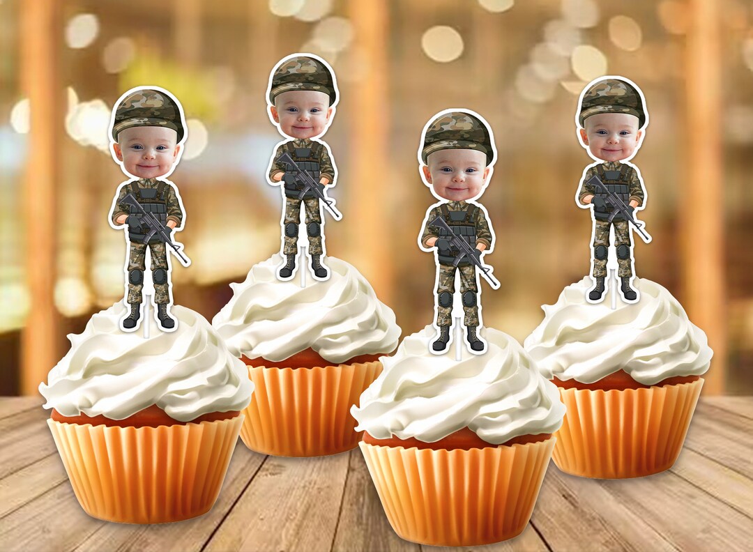 Handmade SOLDIER Party Face Custom Photo Cupcake Topper,personalised ...