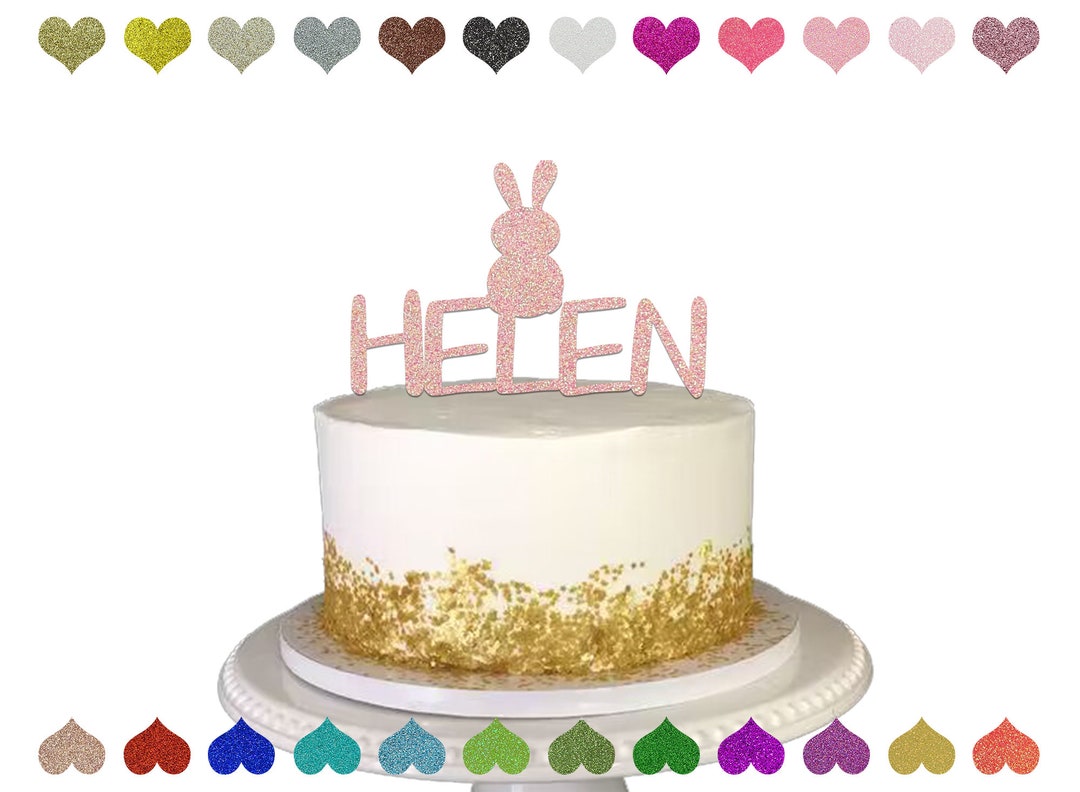Custom Bunny Name Cake Topper, Happy Birthday Rabbit Cake Topper ...