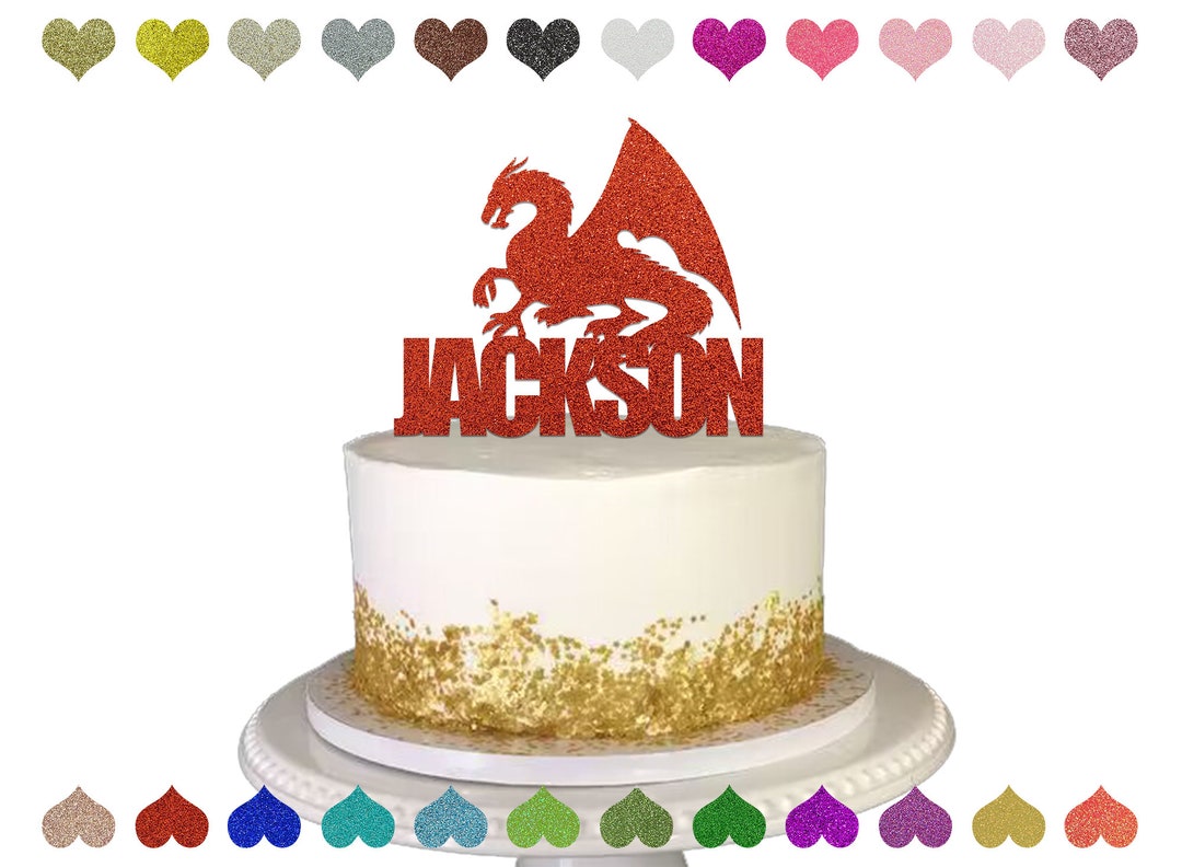 Custom Dragon Cake Topper, Happy Birthday Name Cake Topper ...