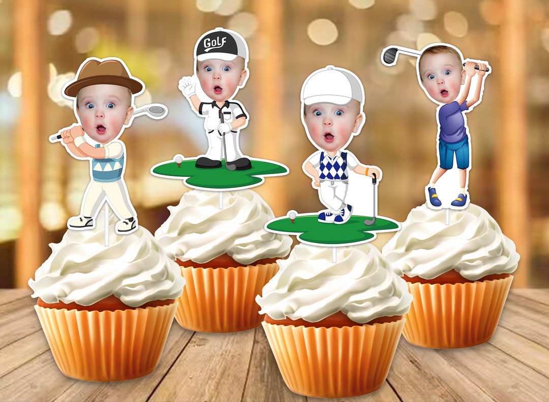 Handmade Golf Party Face Custom Photo Cupcake Topper,personalised Golf ...