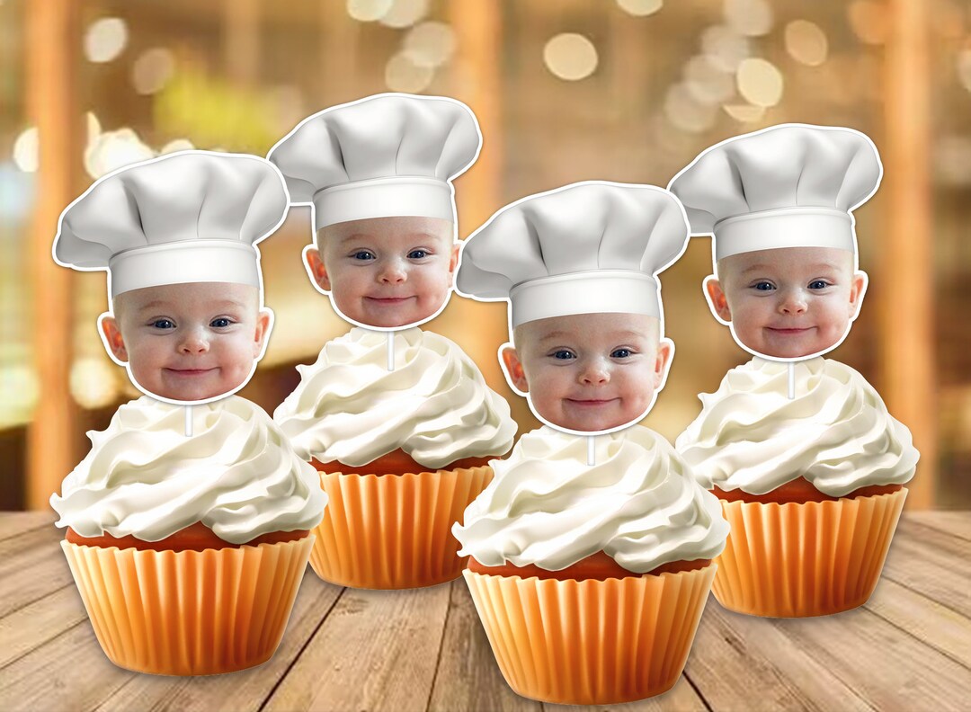 Handmade Chef Hat Party Face Custom Photo Cupcake Topper,personalised ...