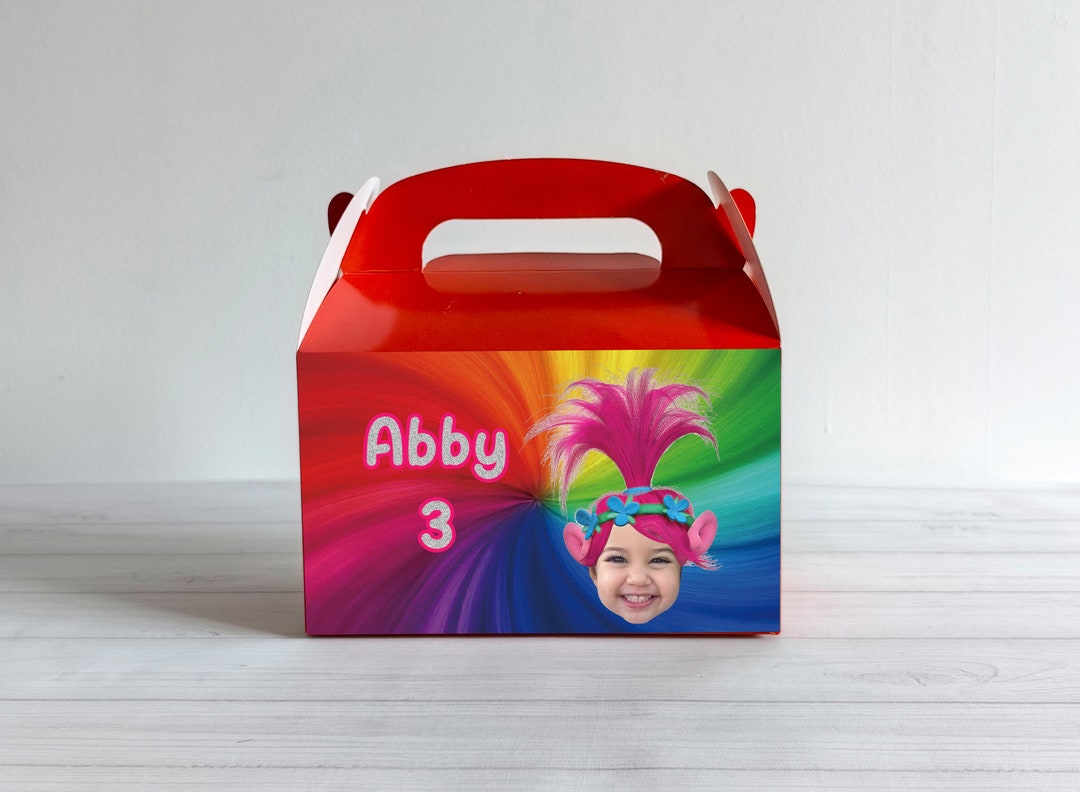 Personalised Trolls Face Gift Box Children’s Party Box Gift Bag Favour ...