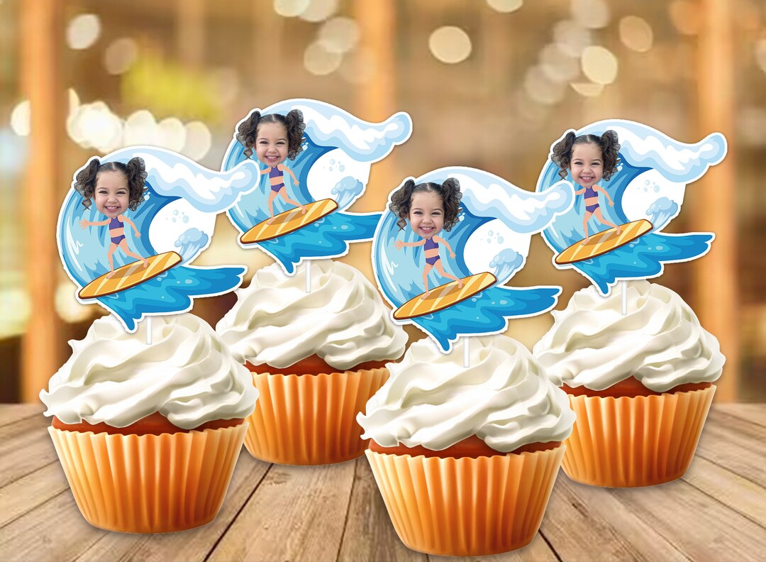 Handmade SURFER Girl Party Face Custom Photo Cupcake Topper ...