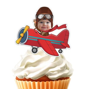 Handmade Airplane Pilot Party Face Custom Photo Cupcake Topper ...