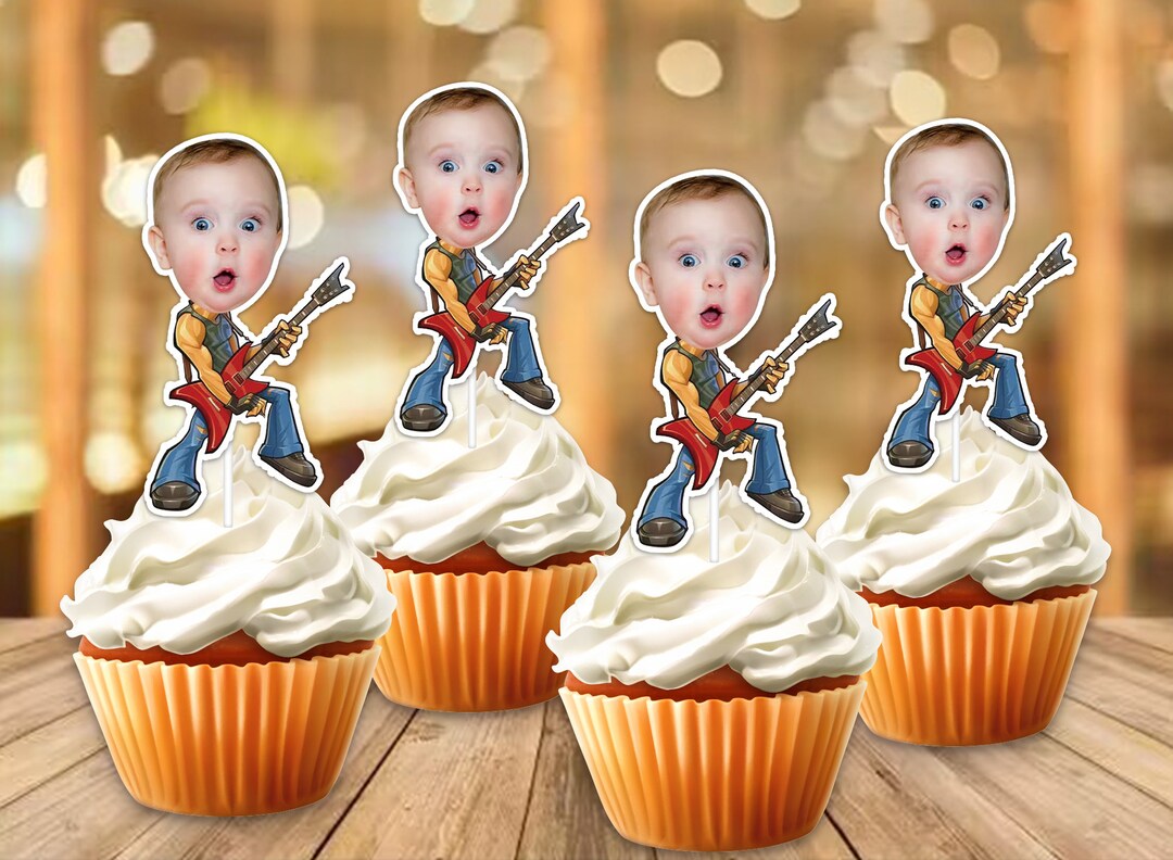 Handmade Rock Star Party Face Custom Photo Cupcake Topper,personalised ...