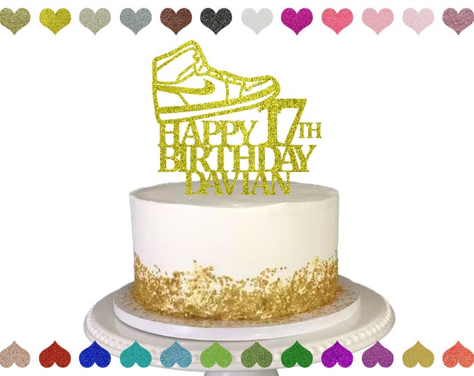 Custom Sneaker Cake Topper, Happy Birthday Basketball Shoes Cake Topper ...